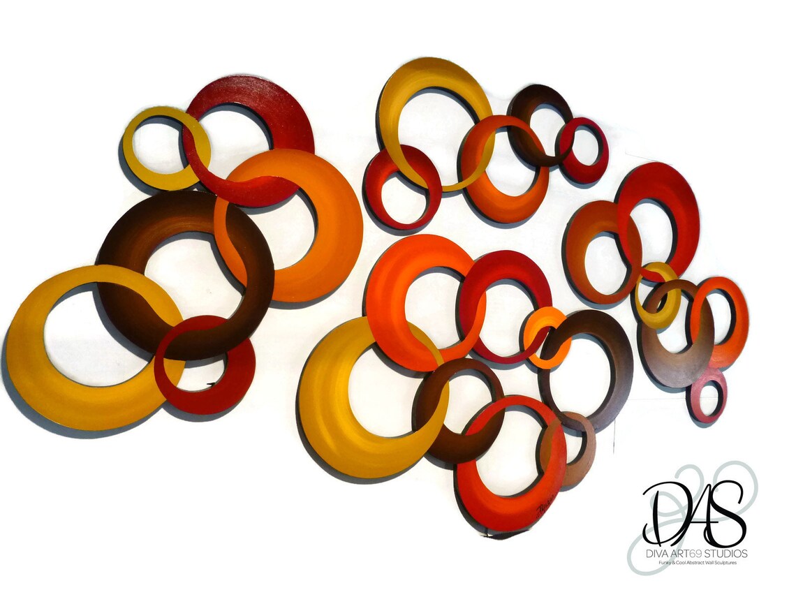 Red Orange Circle Wall Art, Circles Wall Sculpture, Autumn/fall Art ...