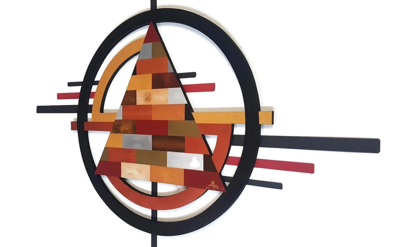 Wall Sculpture, Geometric Pyramid Circle Wall Art, Wood Wall Decor ...