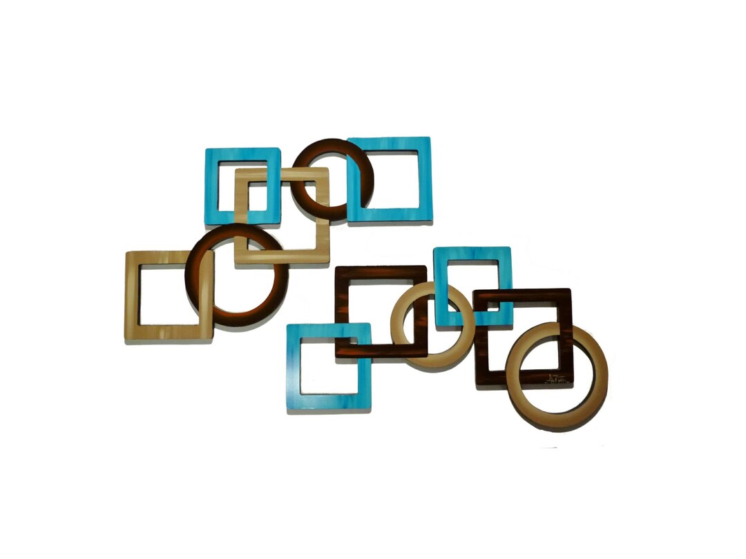 Square Wall Hangings, Blue Tan and Brown Wall Art, Squares & Circles ...