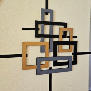 Gray N Gold Wall Sculpture, Housewarming Gift, Wood and Metal Square ...