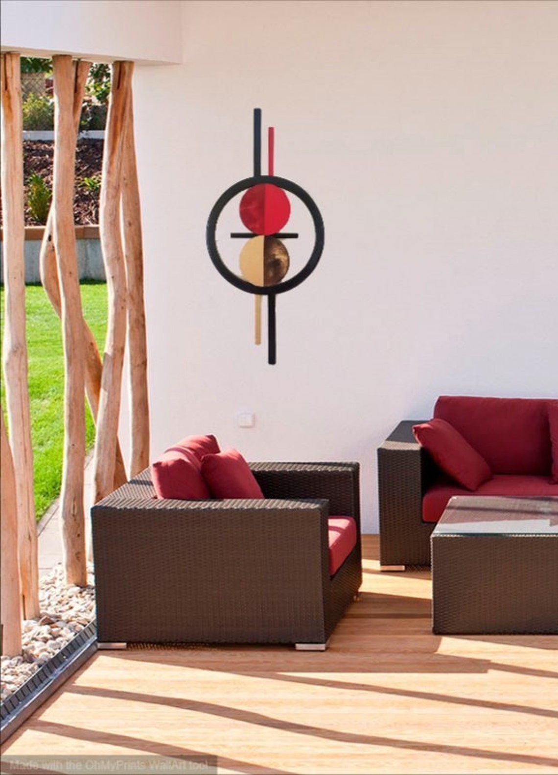 Mid Century Modern Circle Wall Art, Red and Brown Twist 21.5x11, 38x22 ...