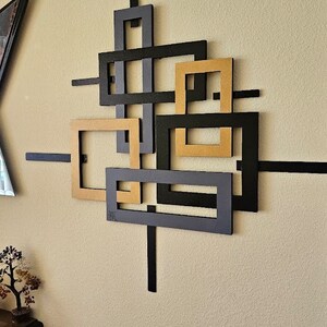 Gray N Gold Wall Sculpture, Housewarming Gift, Wood and Metal Square ...