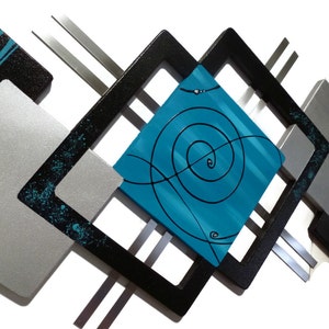 Turquoise Wall Art, Wood Metal Wall Decor, Contemporary Abstract Wall ...