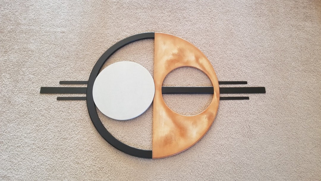 Mid Century Modern Circle Contemporary Wood and Metal Circle Wall Art ...