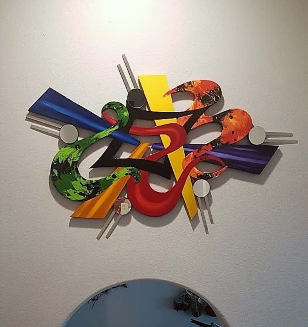 Funky Vibrant Outburst Contemporary Abstract Wall Sculpture, Wood With ...