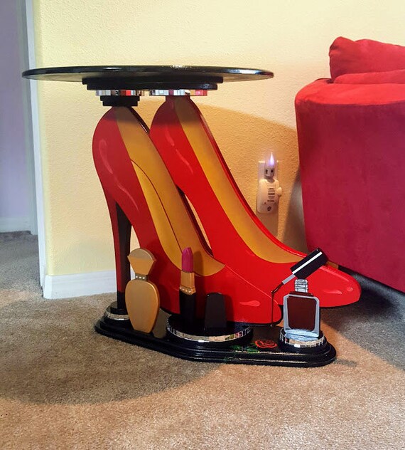 Unique Custom Abstract 3D Red Shoe Table & Make up Themed | Etsy