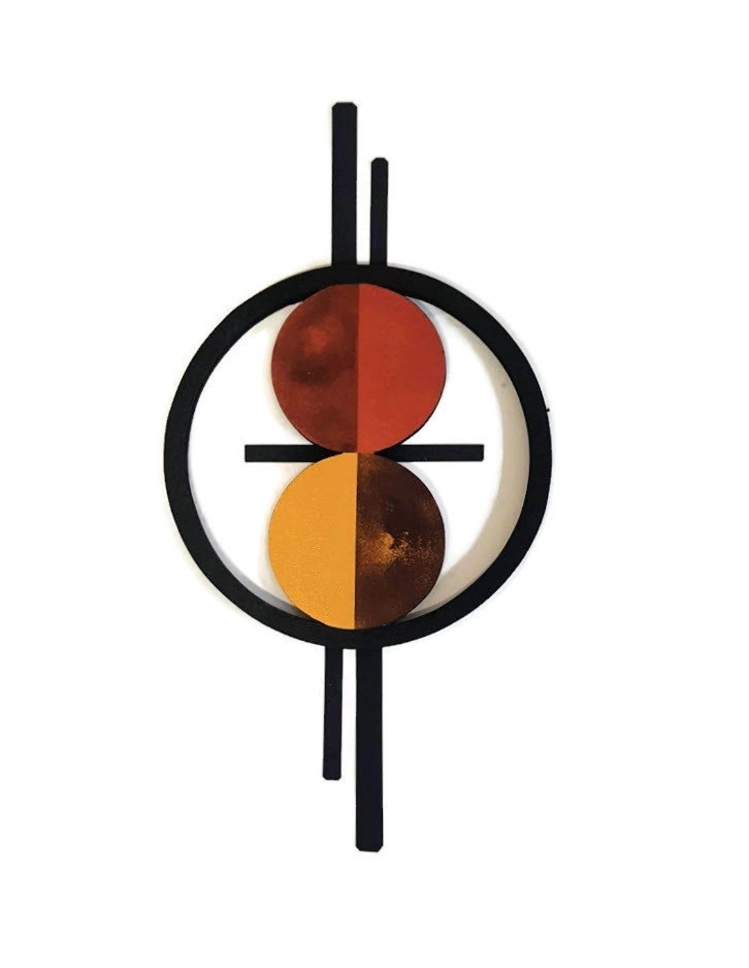 Modern Circle Wood and Metal Wall Hanging, Mid Century Circle Wall ...