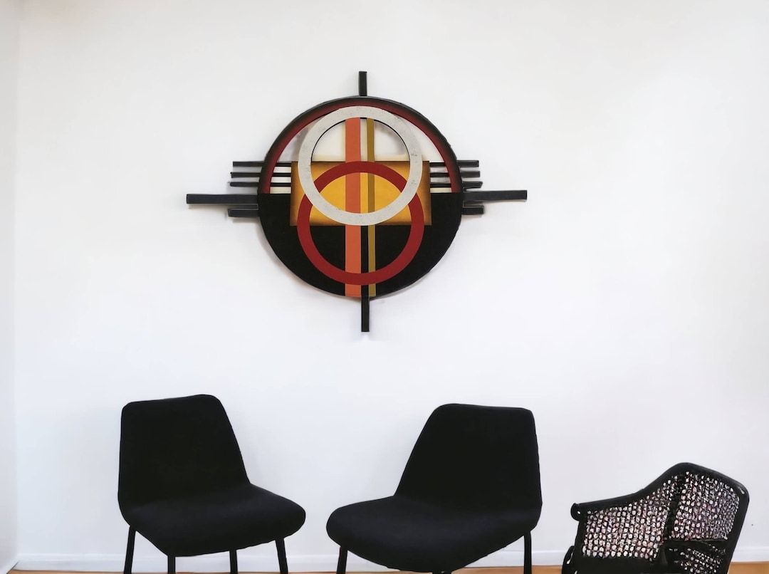 Mid-century Modern Geometric Circle 38x28, Wood and Metal Circle Wall ...