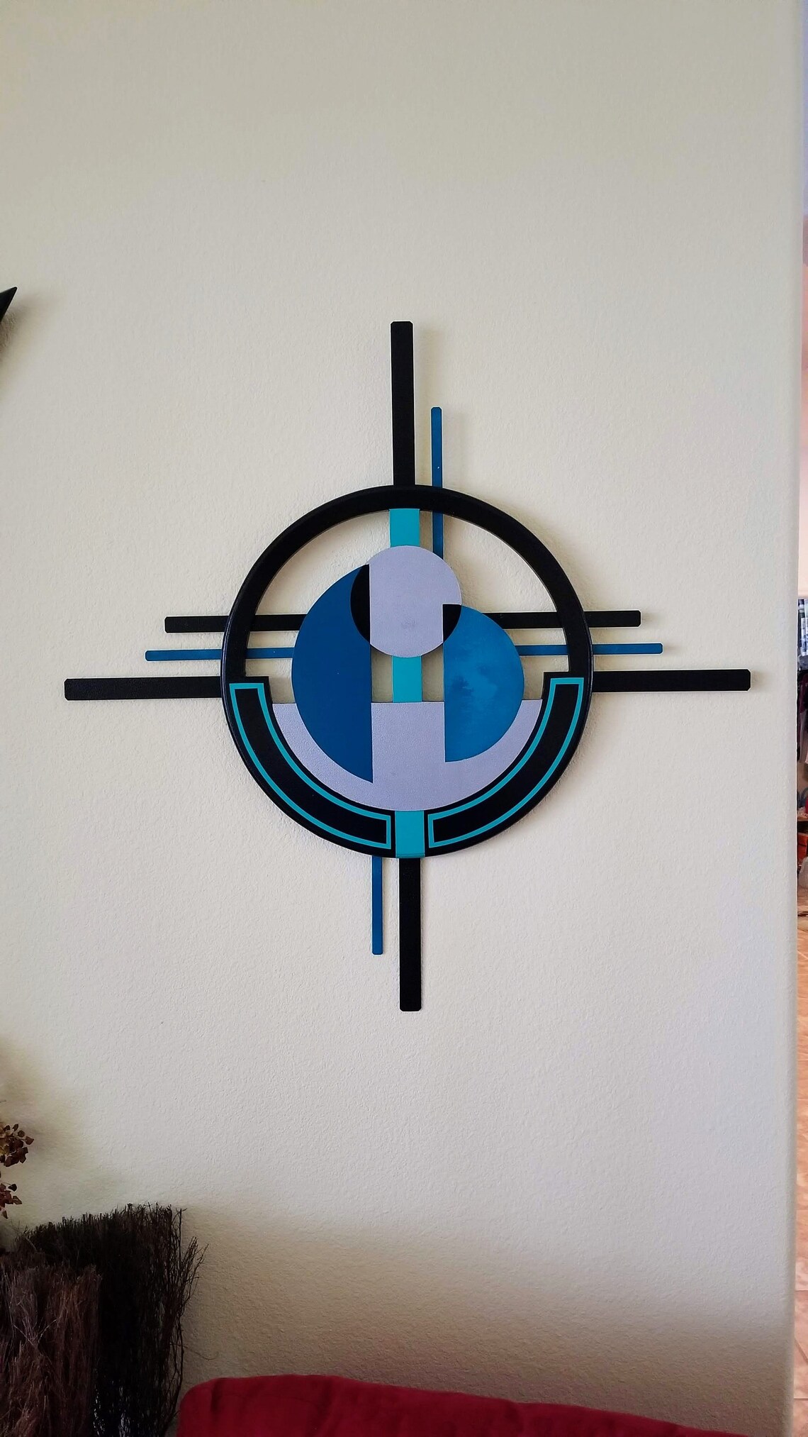 Mid Century Modern Circle Wall Sculpture Teal Aqua Stripe - Etsy