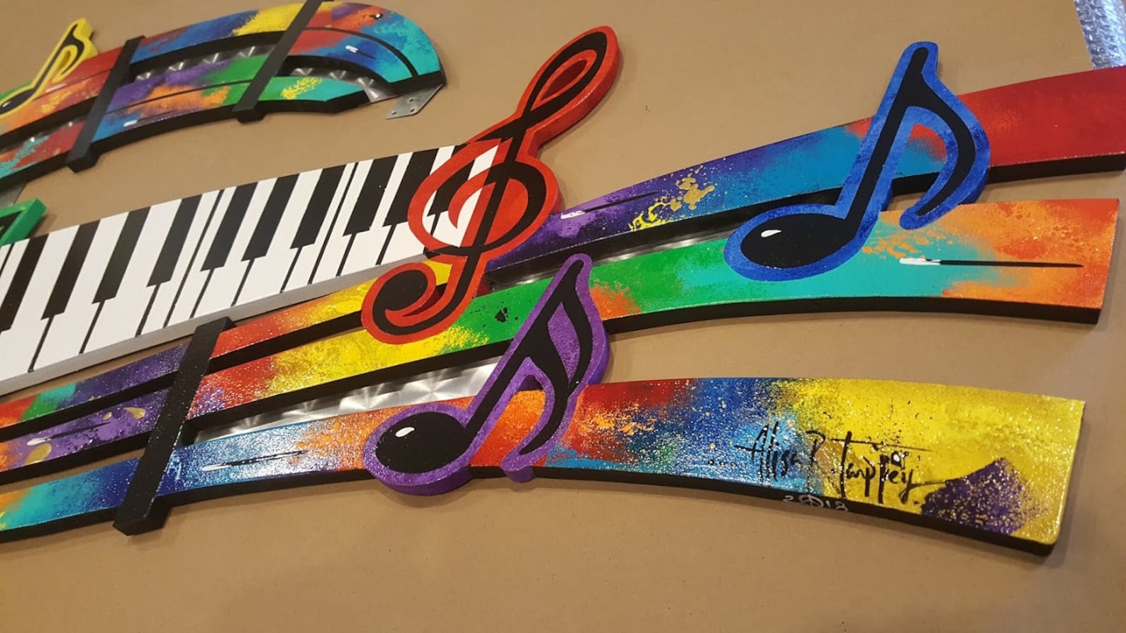 Colorful Music Sculpture with brushed metal and mirror with 6 | Etsy