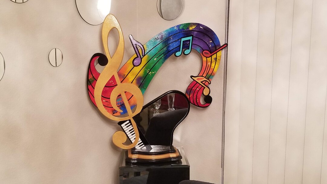 Contemporary Abstract Music Table Sculpture, Clef Note & Mirrored Piano ...