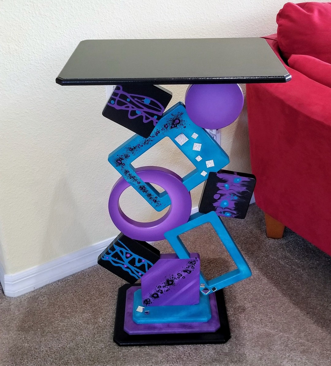 Unique Purple Table Sculpture, Abstract Custom Table, Geometric "violet ...