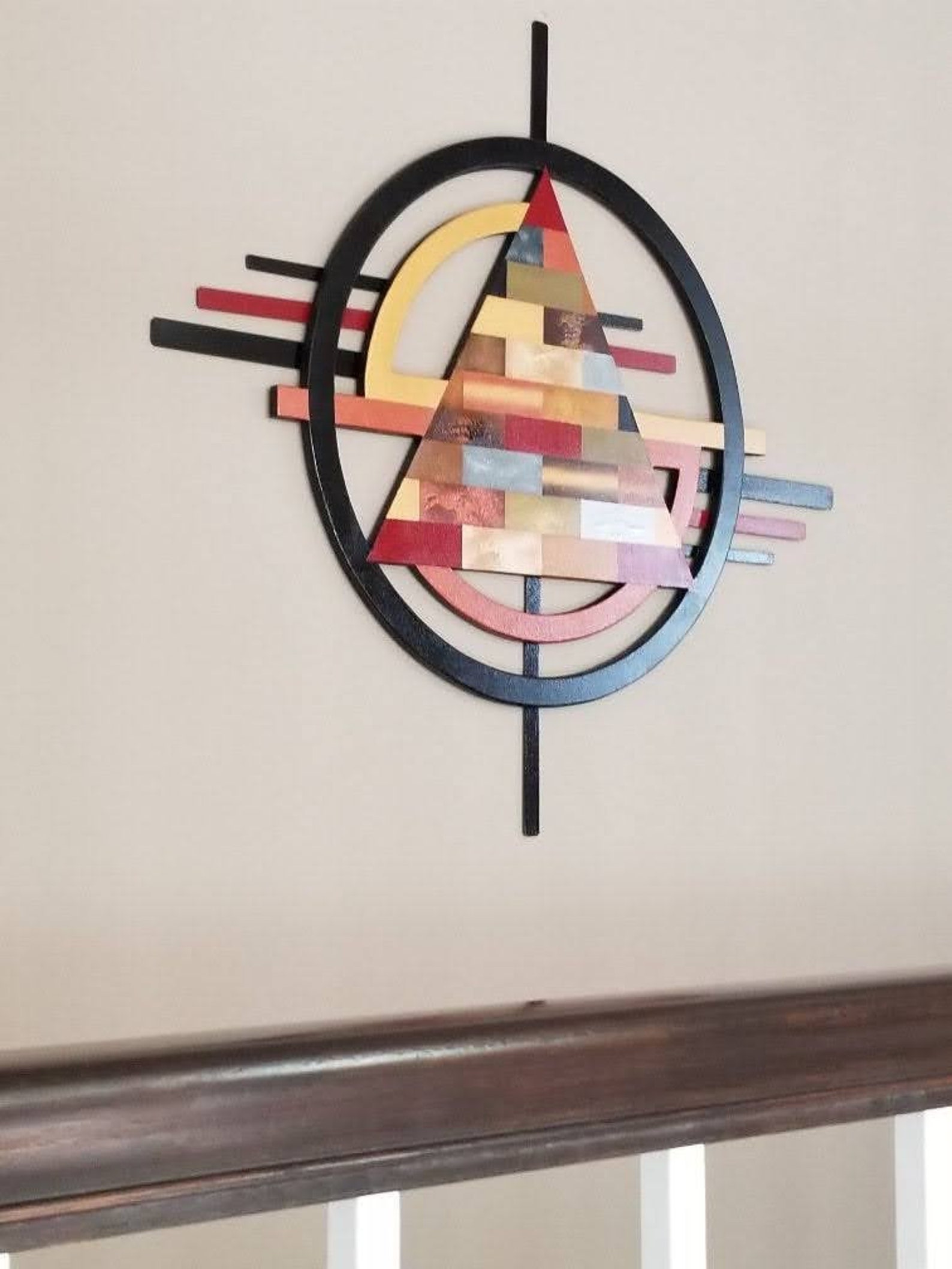 Wall Sculpture Geometric Pyramid Circle Wall Art Wood Wall | Etsy