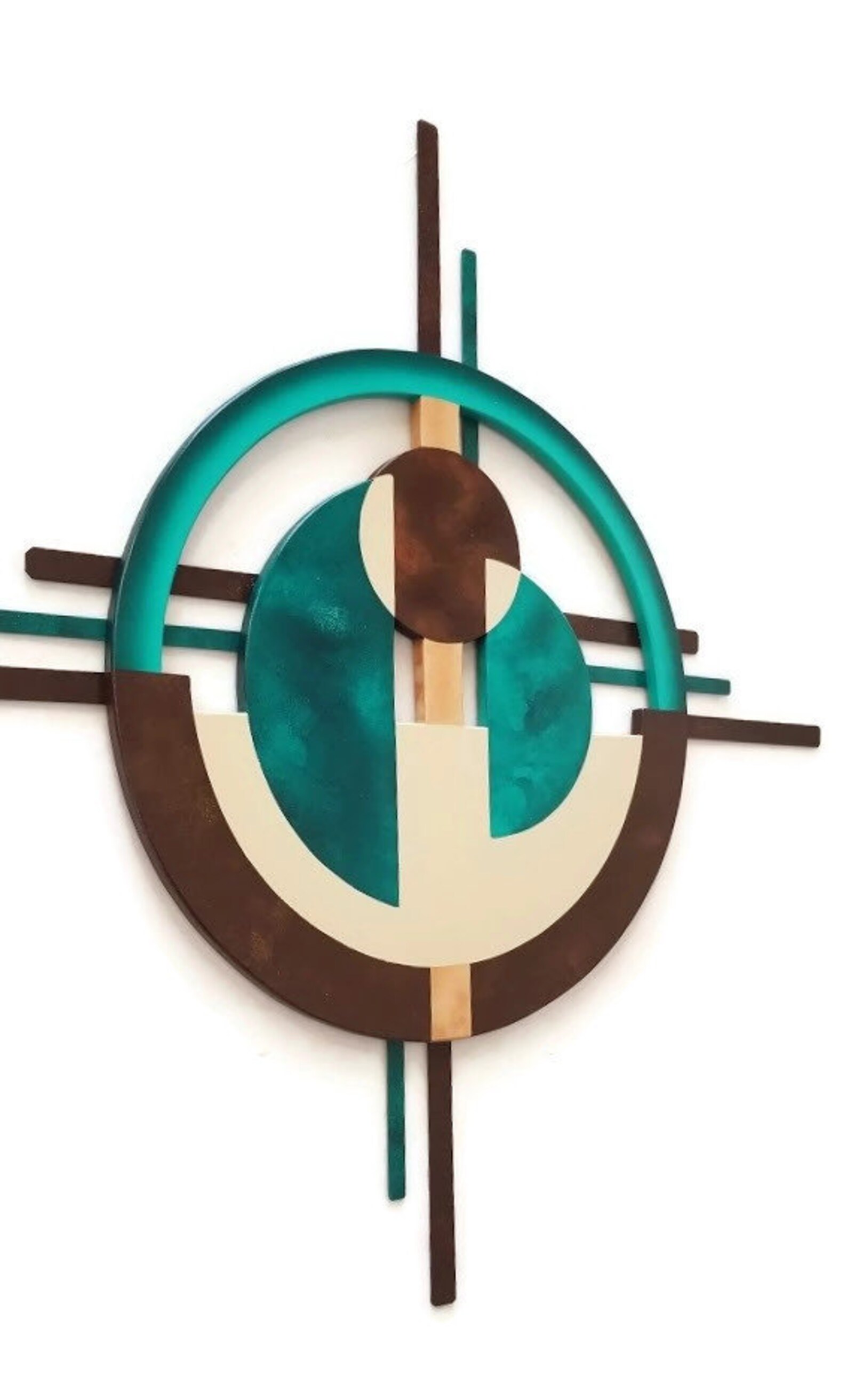 Mid-century Modern Circle Wall Art Teal Green and Brown - Etsy