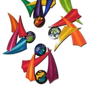 Colorful Abstract 4 Piece Wooden Spike Wall Art Sculpture 36x36 by ...