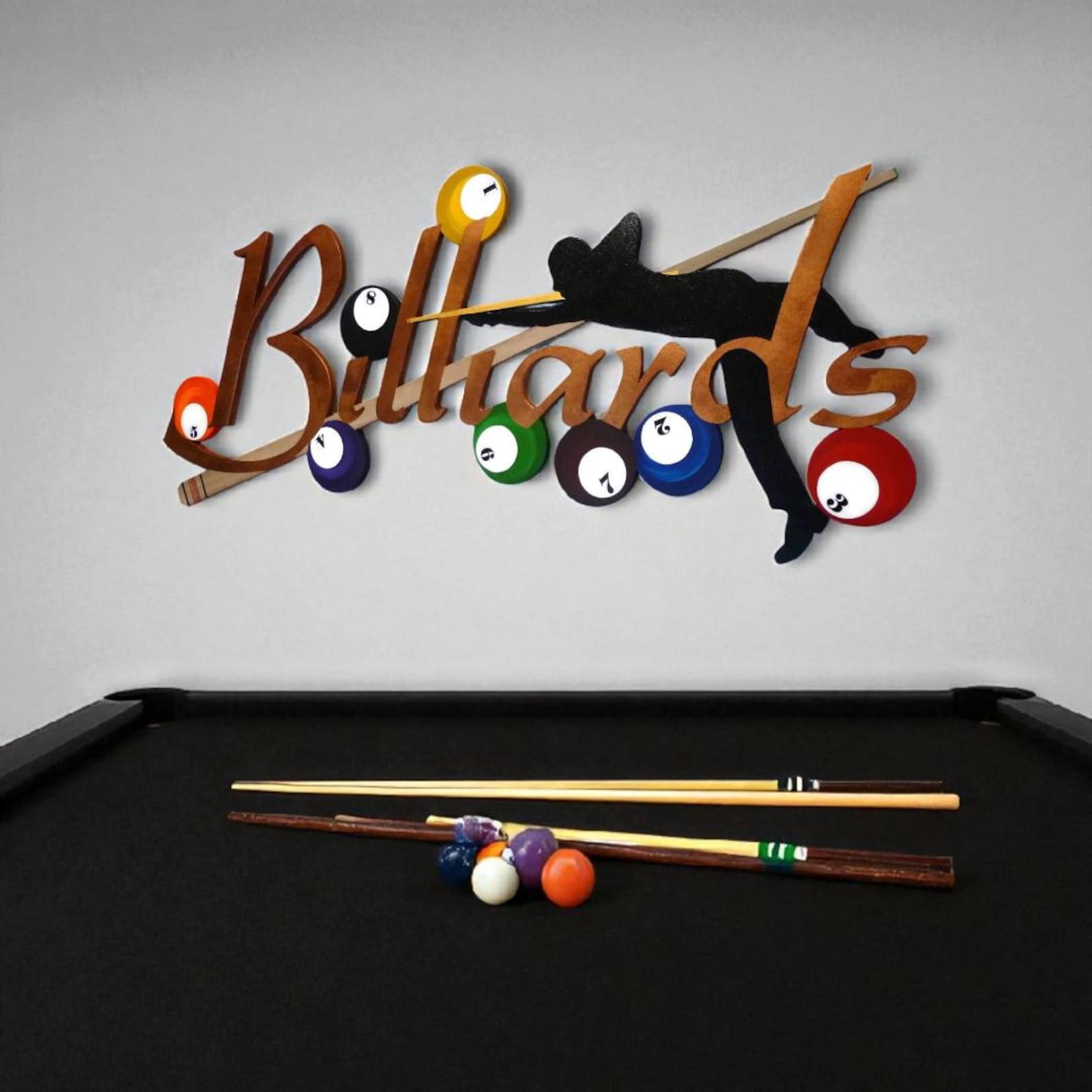 Handmade Billiards Wall Sculpture: Game Room Decor, Pool Hall Art by ...