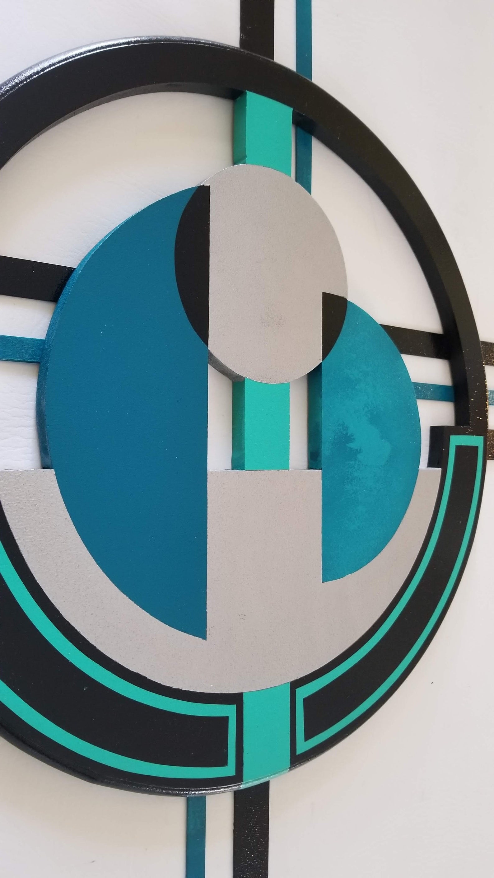 Mid Century Modern Circle Wall Sculpture Teal Aqua Stripe | Etsy