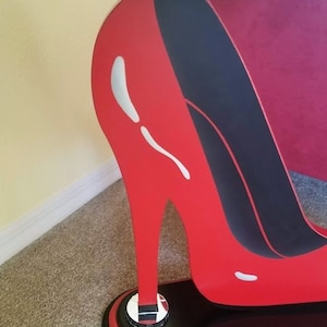 Stylish Red Shoe Table With Mirror Accents, Red High Heel Shoe Table by ...