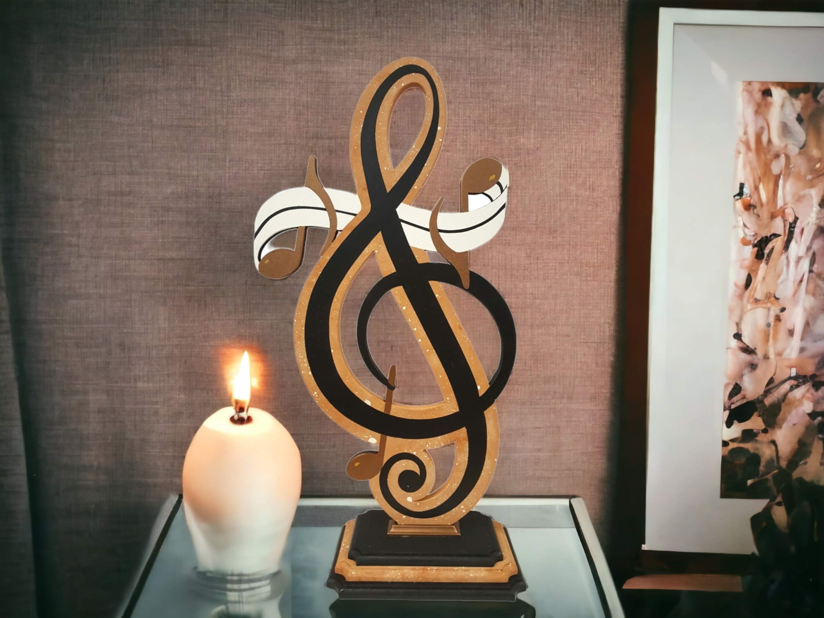 Fancy Clef Music Notes Tabletop Sculpture, Music Sculpture, Wood ...