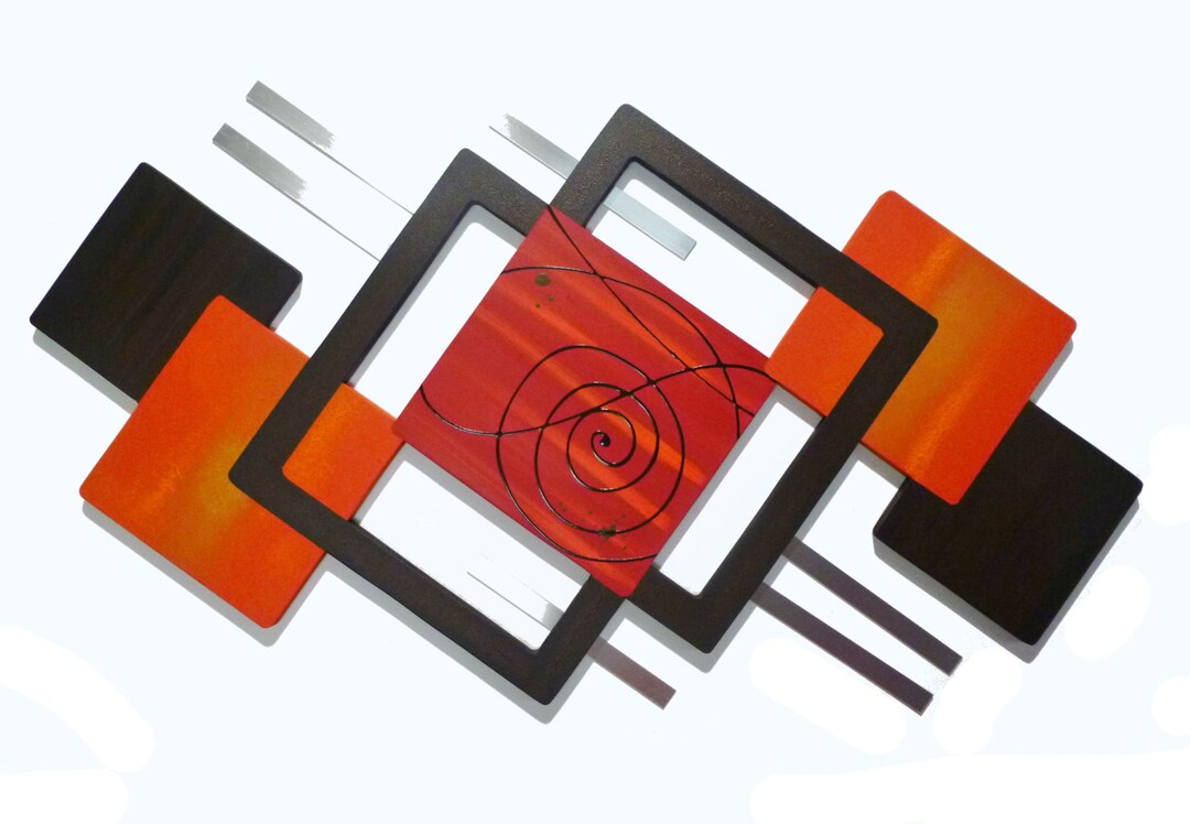 Bold Red Orange DK Brown Fancy Swirl Unique Autumn Wall Decor- Wood ...