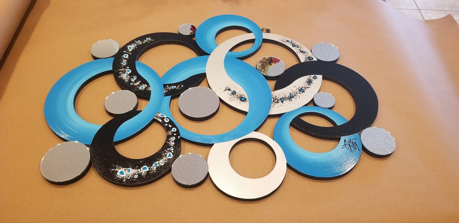 Circle Wall Sculpture Mirror Wall Art Contemporary Turquoise | Etsy