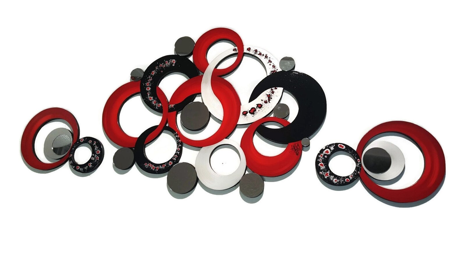 Modern Abstract Circle Wall Art Contemporary Red Silver and | Etsy