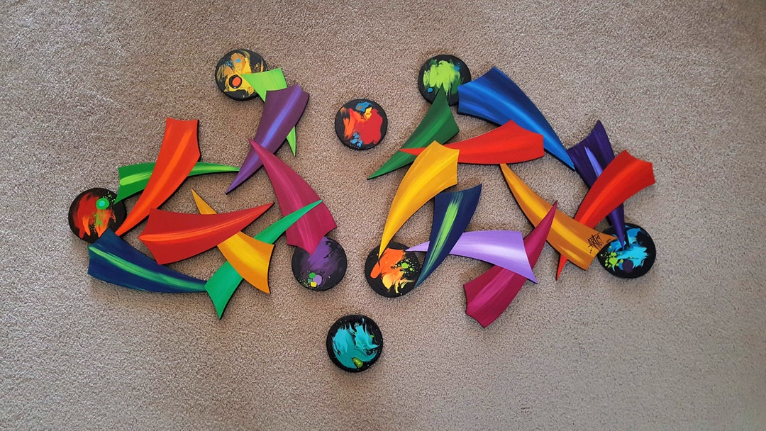 Vibrant Color Spikes Wall Hangings, Abstract Wood Wall Sculpture ...