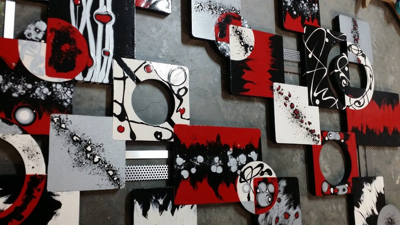 Red and Black Unique Contemporary Modern Abstract Wood and Metal Wall ...