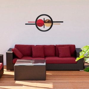 Mid Century Modern Circle Wall Art, Red and Brown Twist 21.5x11, 38x22 ...