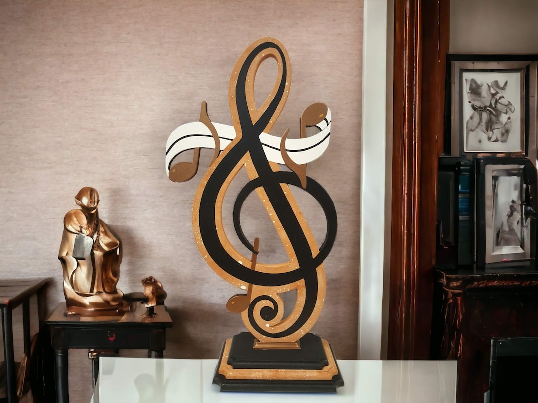 Fancy Clef Music Notes Tabletop Sculpture, Music Sculpture, Wood ...