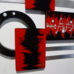 Modern Contemporary Razzy Red Wood Wall Hanging, Red and Black Abstract ...
