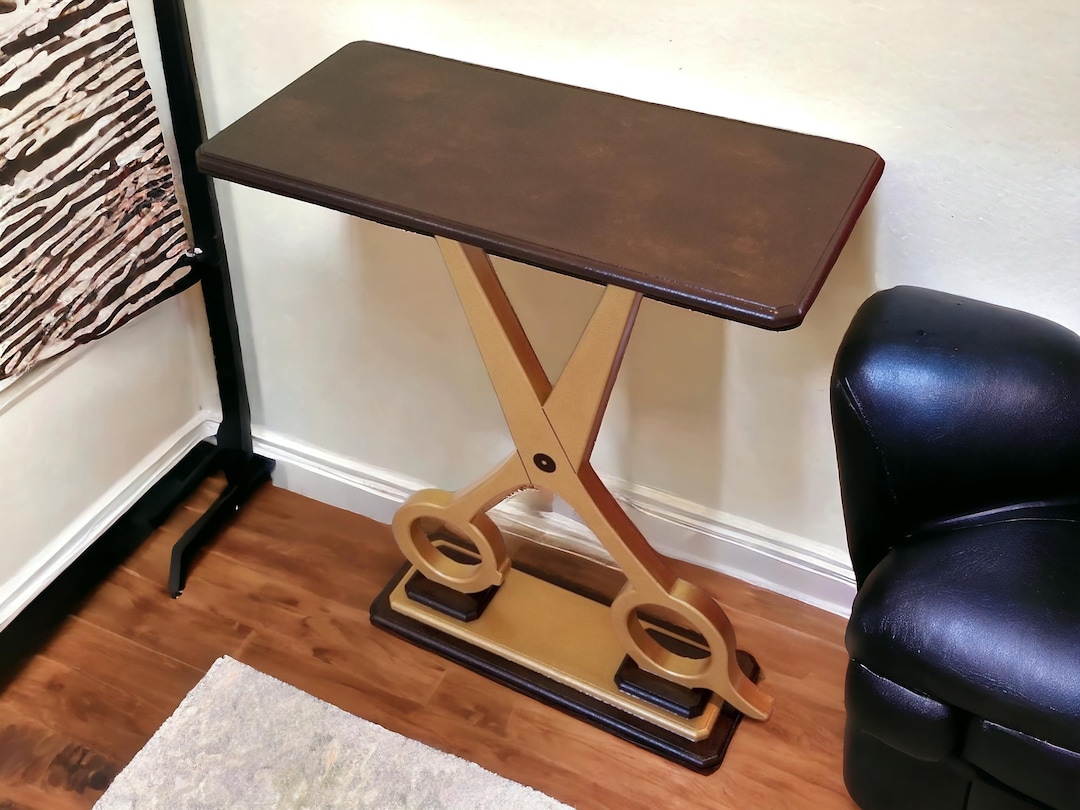 Unique 3D Barber Scissor Table, Gold and Brown Sculpture End Table ...