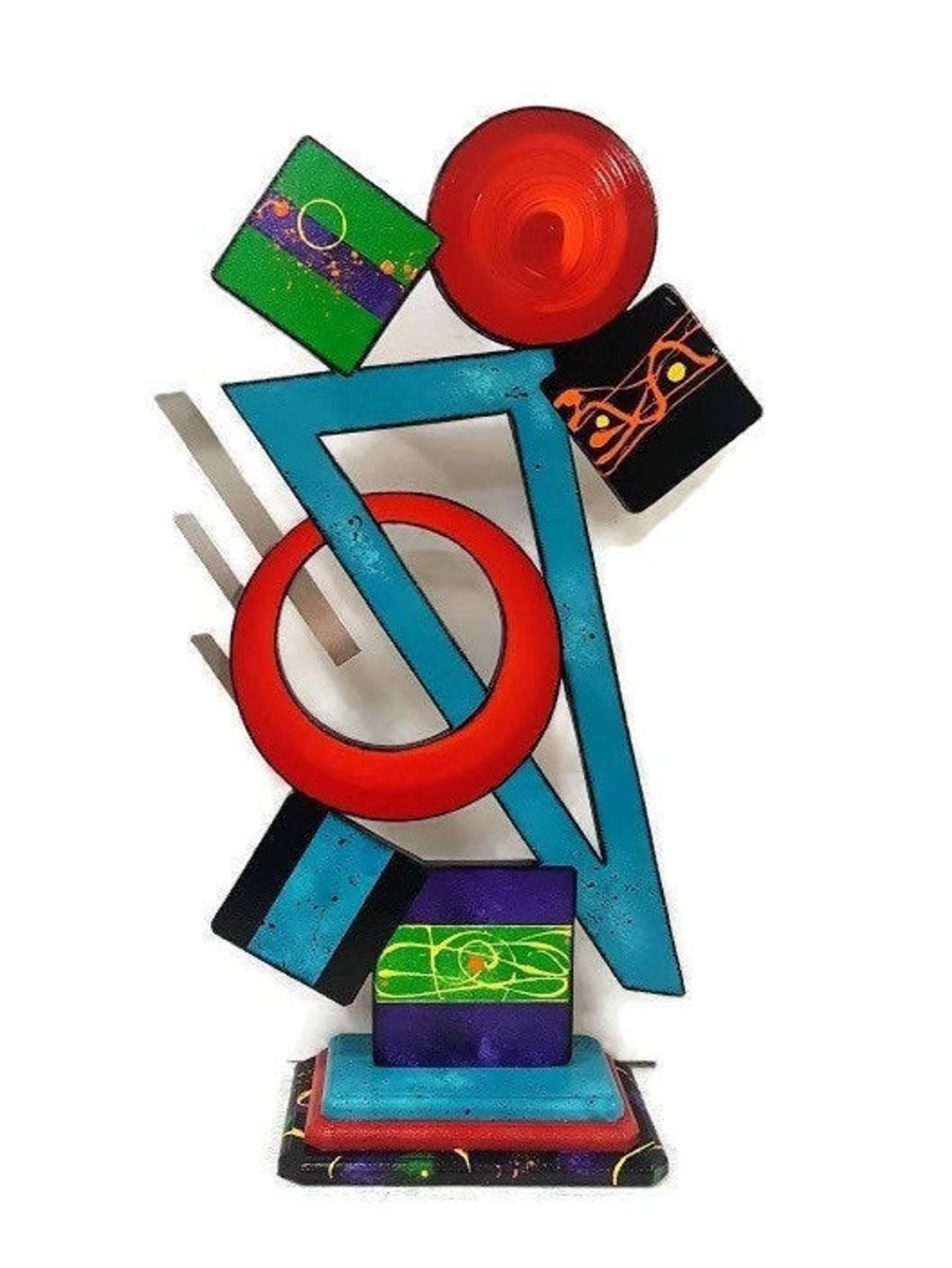 Colorful Contemporary Abstract Wood and Metal Table Sculpture, Unique ...