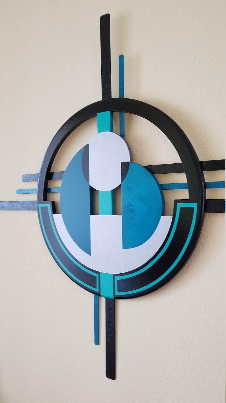 Mid Century Modern Circle Wall Sculpture Teal Aqua Stripe | Etsy