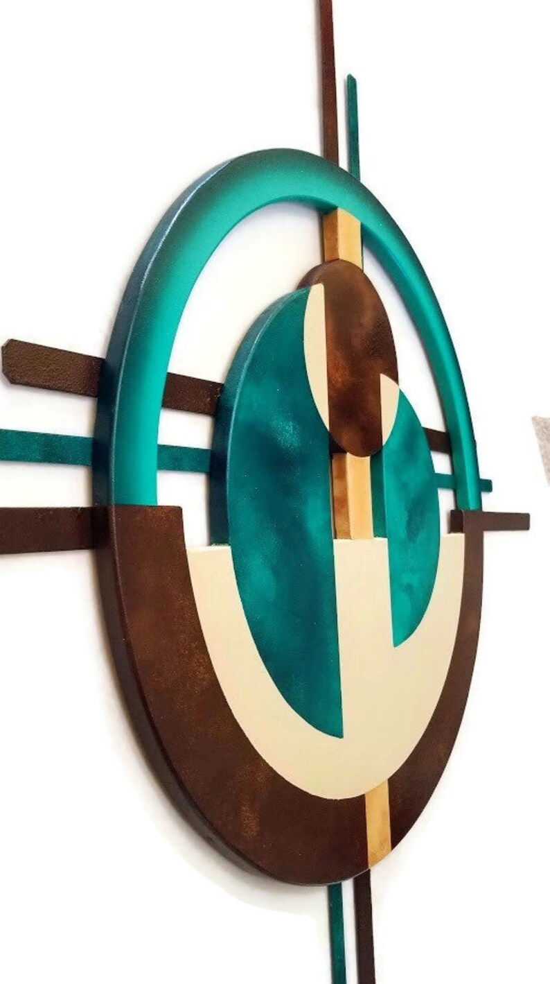 Mid-century Modern Circle Wall Art Teal Green and Brown - Etsy