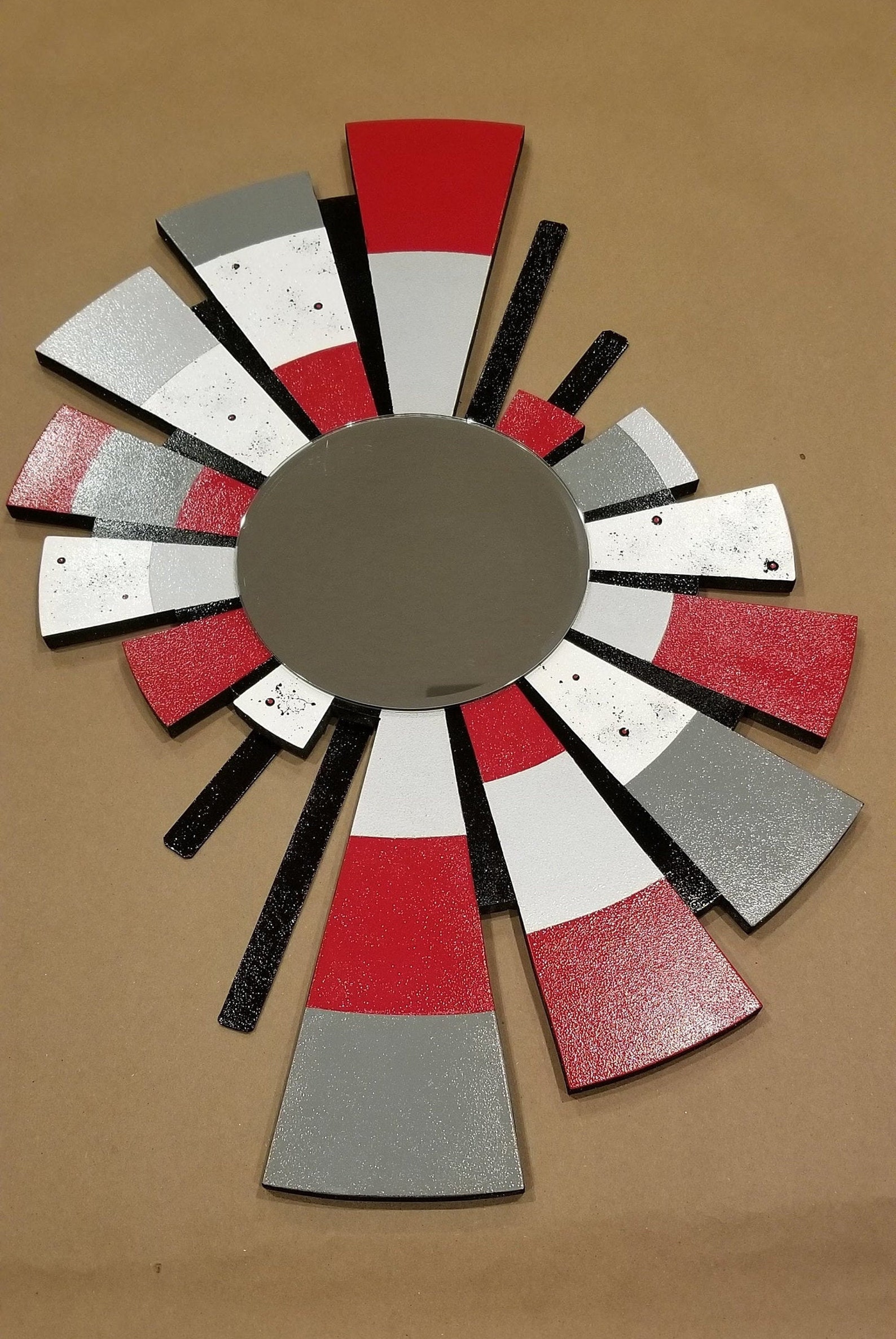 Contemporary Abstract Red N Grey Maya Fan Mirror 29x19 Mirror - Etsy
