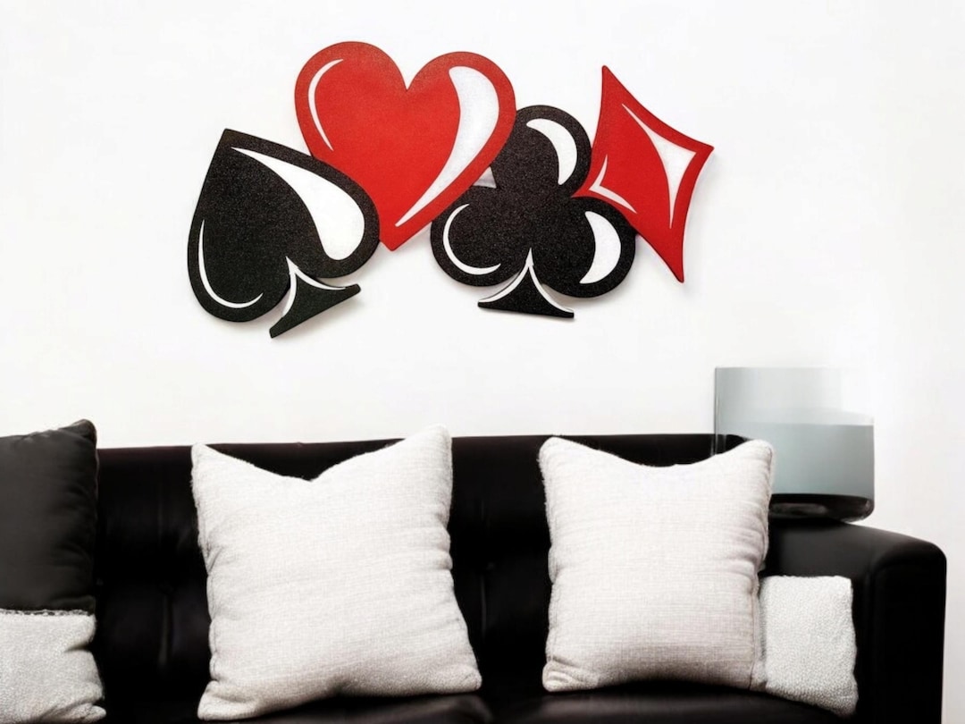 Card Suits Wood Wall Art: Game Room Sculpture by Art69 - 26x13 and ...