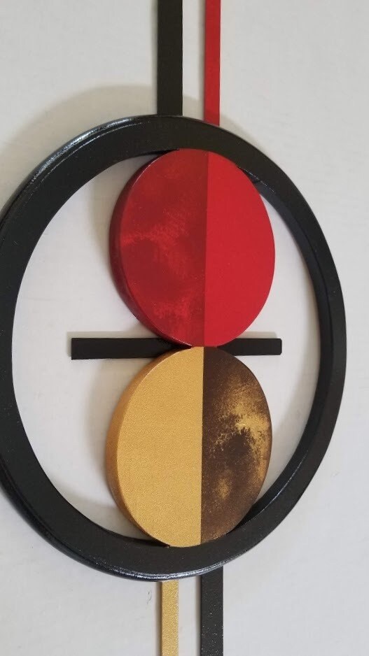 Mid Century Modern Circle Wall Art, Red and Brown Twist 21.5x11, 38x22 ...