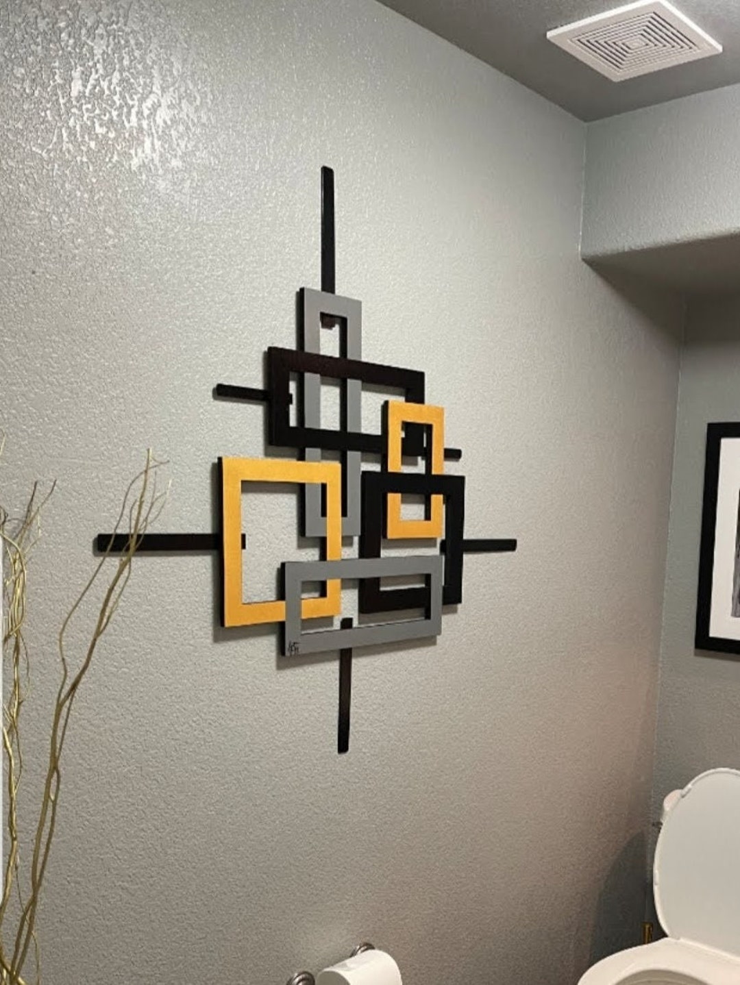 Gray N Gold Wall Sculpture, Housewarming Gift, Wood and Metal Square ...