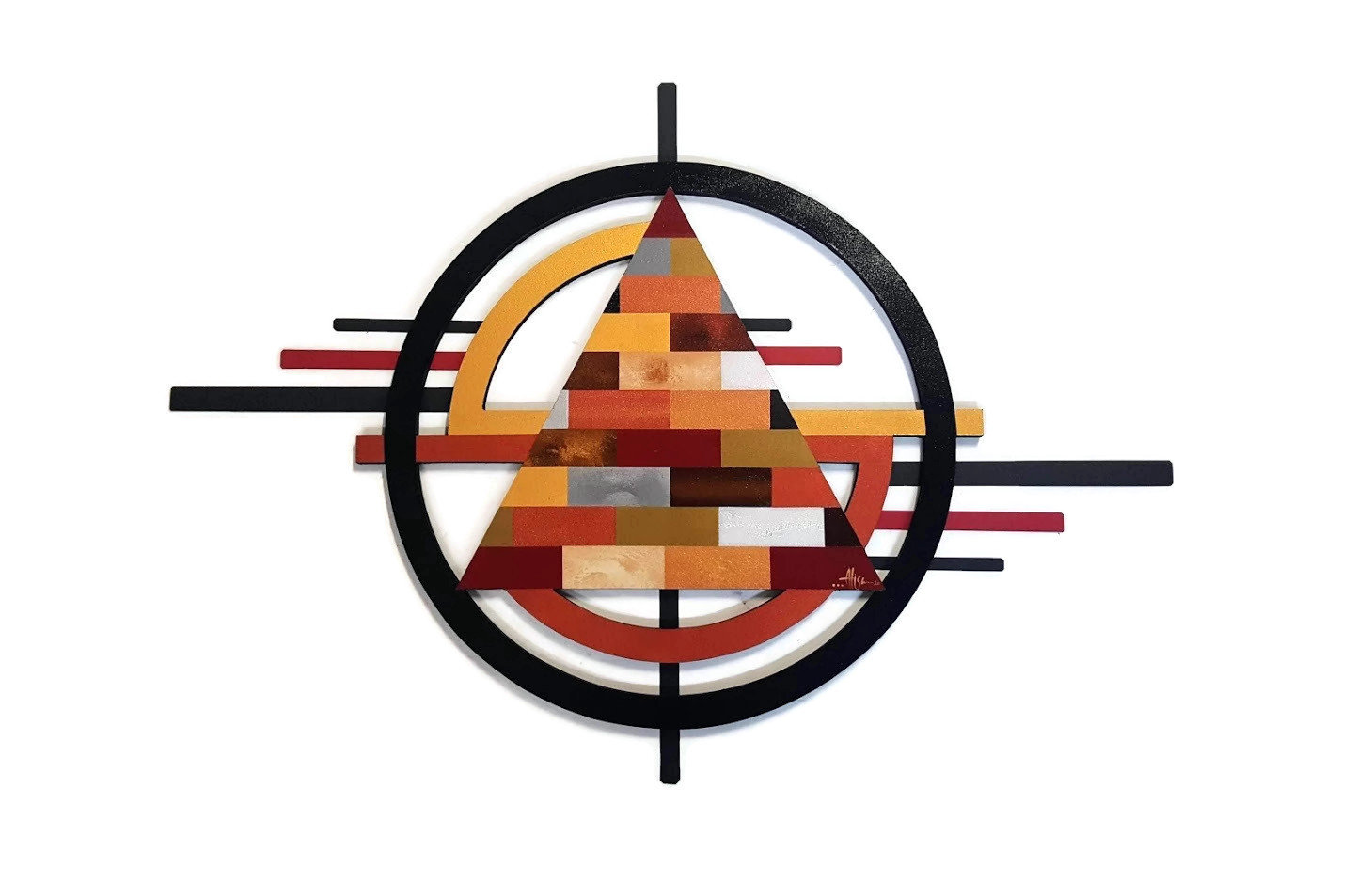 Wall Sculpture, Geometric Pyramid Circle Wall Art, Wood Wall Decor ...