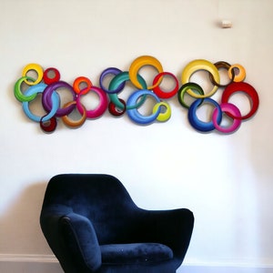 Colorful Contemporary Modern Abstract Circle Sculptures, Wood Wall ...