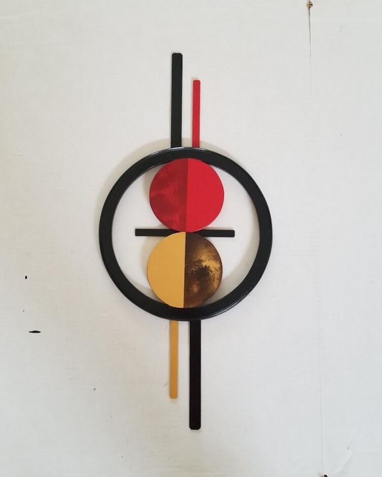 Mid Century Modern Circle Wall Art Red and Brown Twist | Etsy