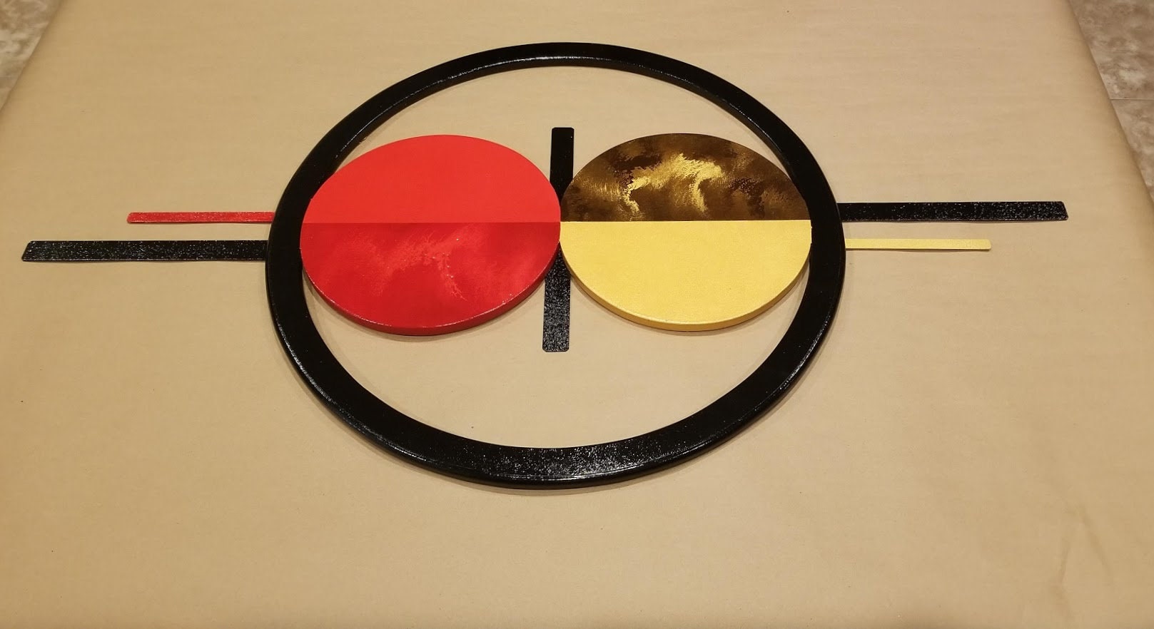 Mid Century Modern Circle Wall Art, Red and Brown Twist 21.5x11, 38x22 ...