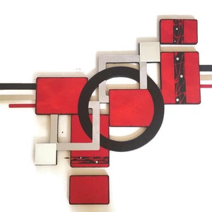 Sassy Red and Black Abstract Wood Metal and Mirror Wall Sculpture 40x27 ...