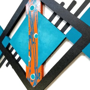 Turquoise and Orange Square, Contemporary Abstract Wall Art, Wood and ...