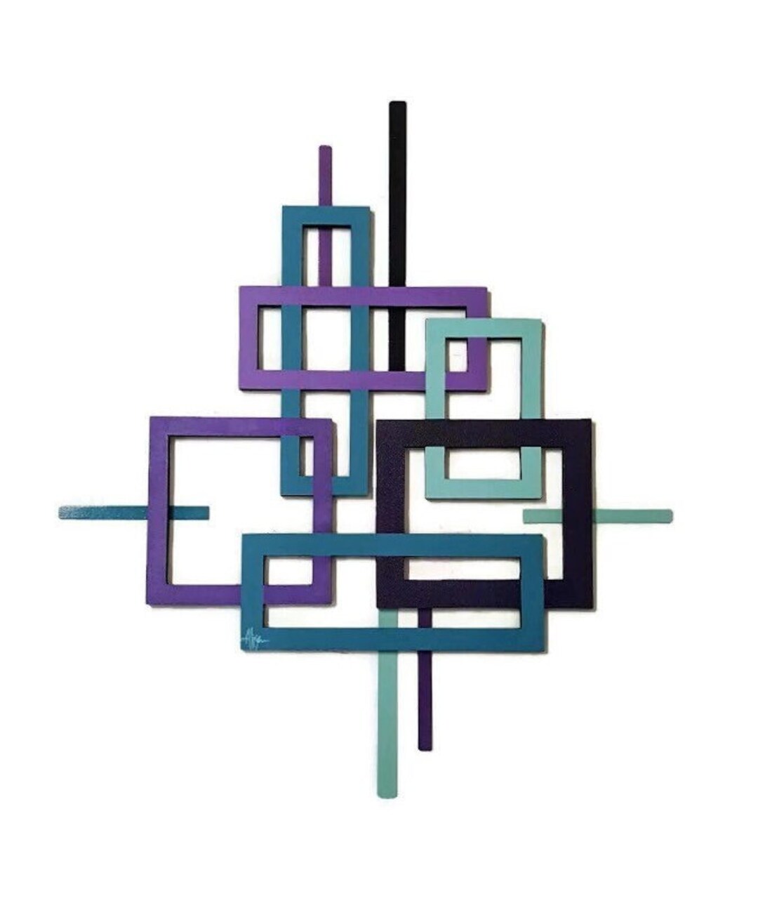 Contemporary Faux Frame Wall Art, Purple and Bluish Teal Open Square ...
