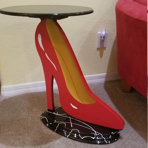 Unique 3D Look Red Shoe Table Floor Sculpture - High Heel Table ...