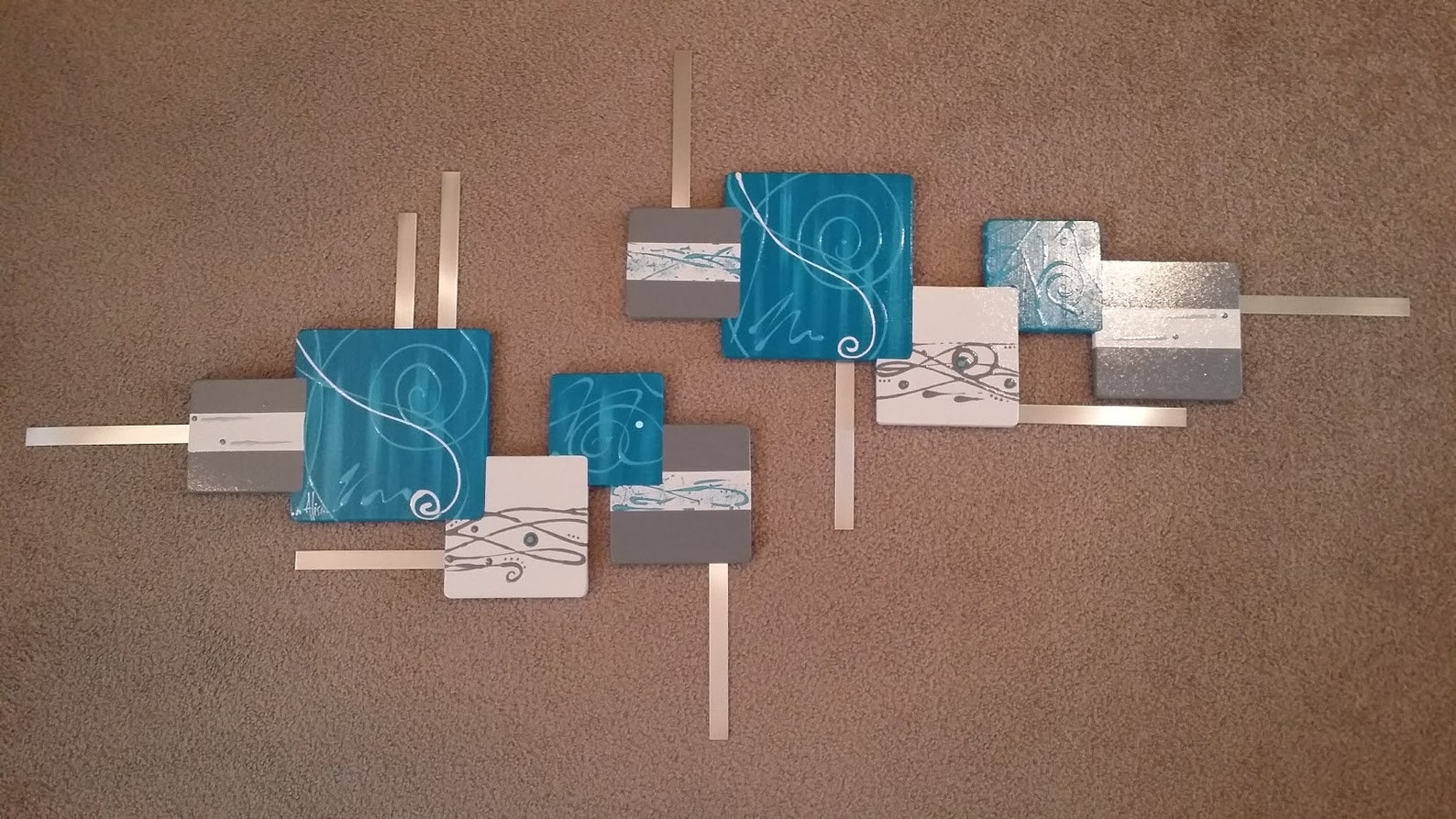 Contemporary Modern Wall Art Turquoise and Gray Abstract | Etsy