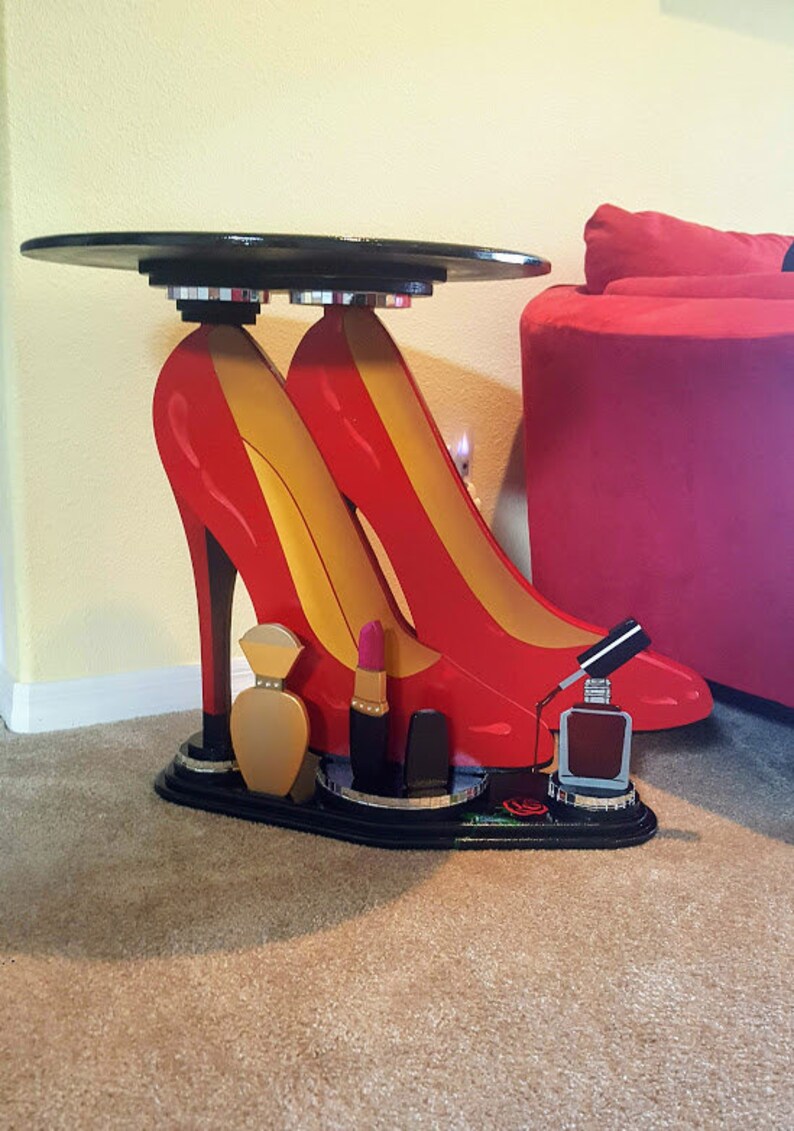 Unique Custom Abstract 3D Red Shoe Table & Make up Themed | Etsy