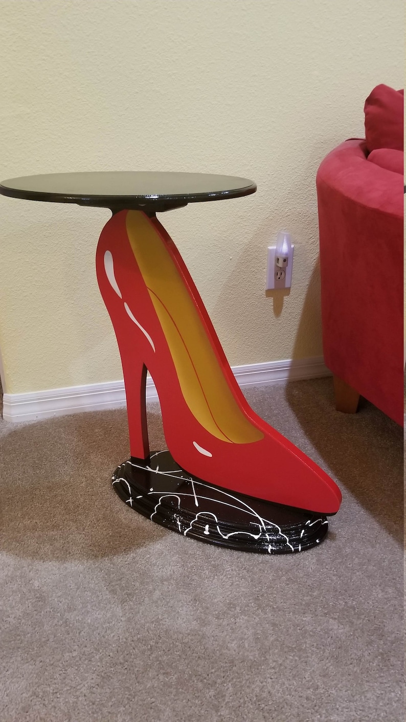 Unique 3D Look Red Shoe Table Floor Sculpture - High Heel Table ...